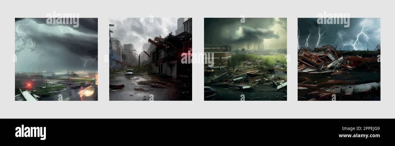 Destroyed buildings tornado Stock Vector Images - Alamy