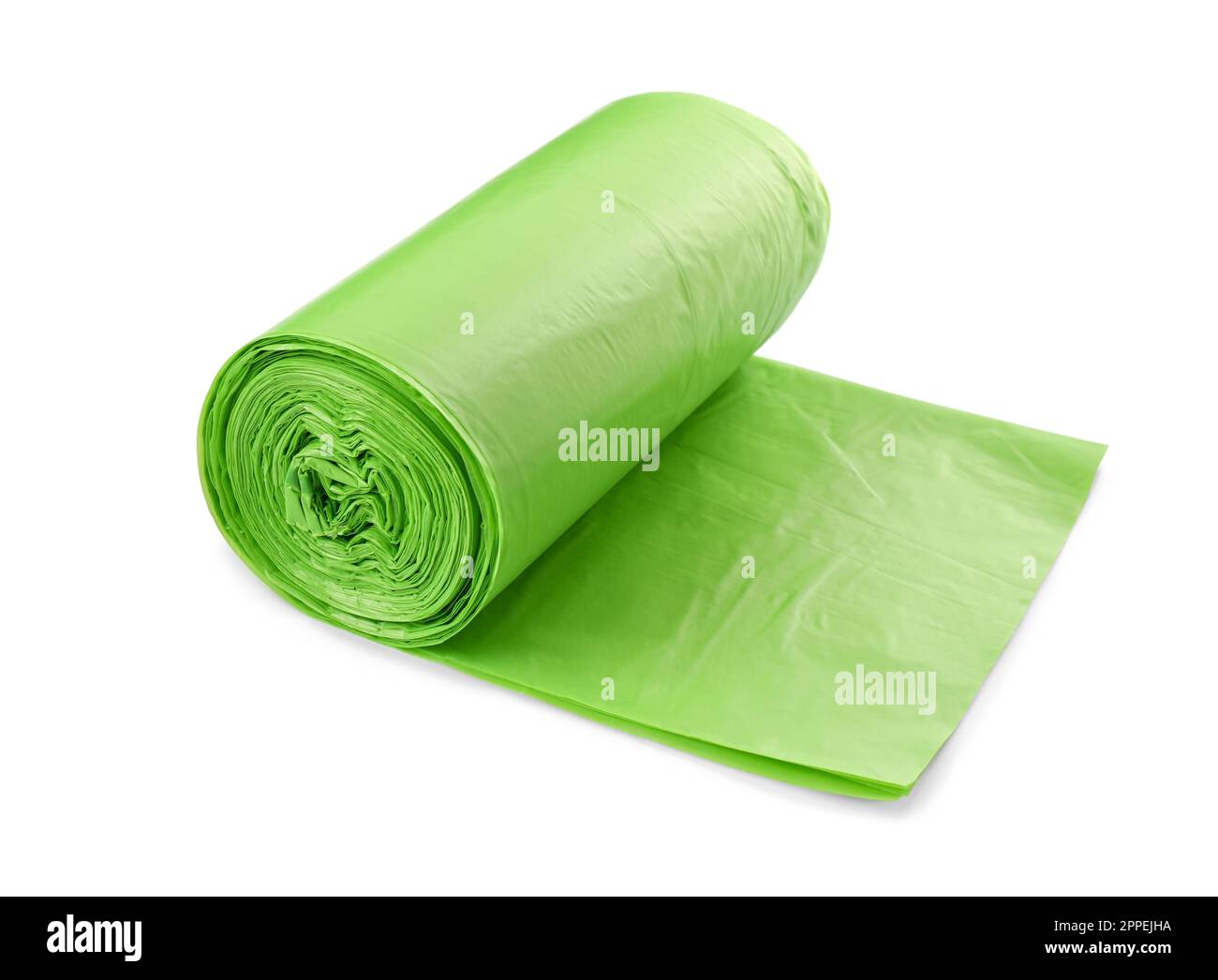 Roll of green garbage bags isolated on white Stock Photo - Alamy