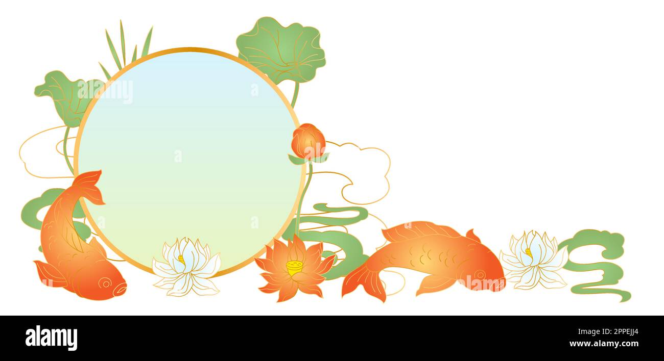 Oriental fish and lotus illustration. Chinese and japanese traditional ...