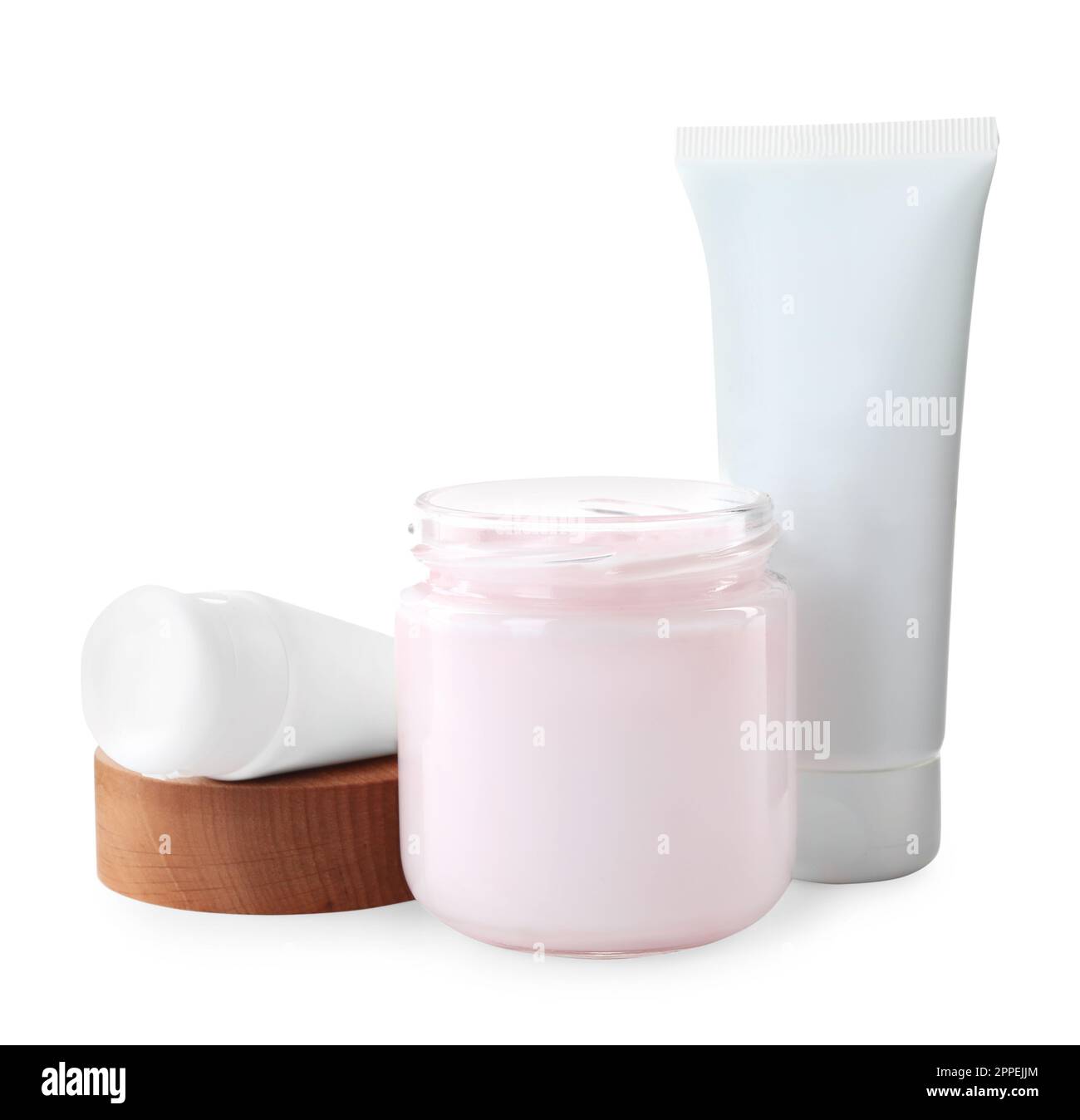 Jar and tubes of hand cream on white background Stock Photo - Alamy