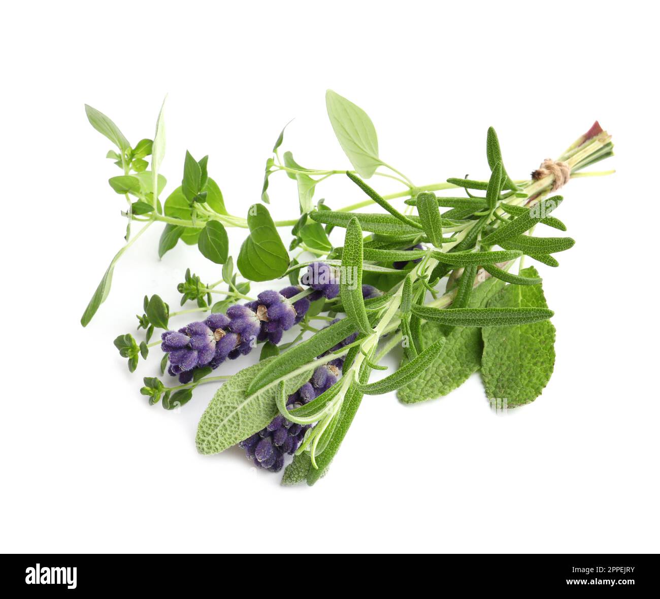 Bunch of fresh aromatic herbs on white background Stock Photo - Alamy