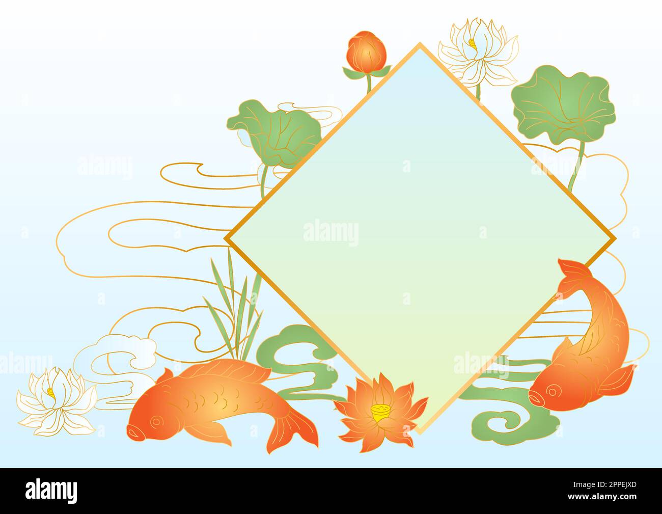 Oriental fish and lotus illustration. Chinese and japanese traditional ...