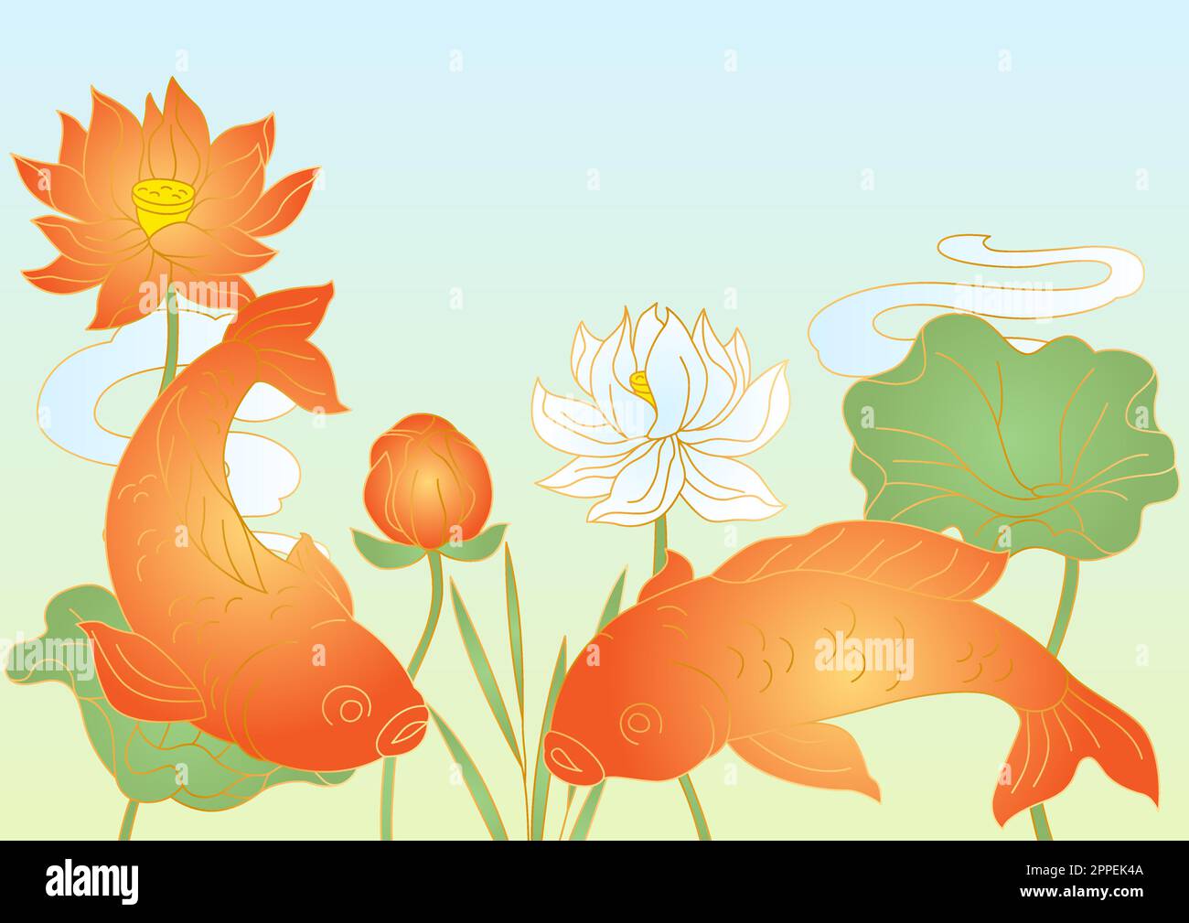 Oriental fish and lotus illustration. Chinese and japanese traditional ...