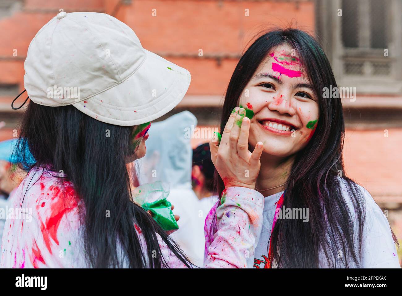 KATHMANDU, NEPAL - MARCH 6, 2023: Nepali People celebrating Happy Holi ...
