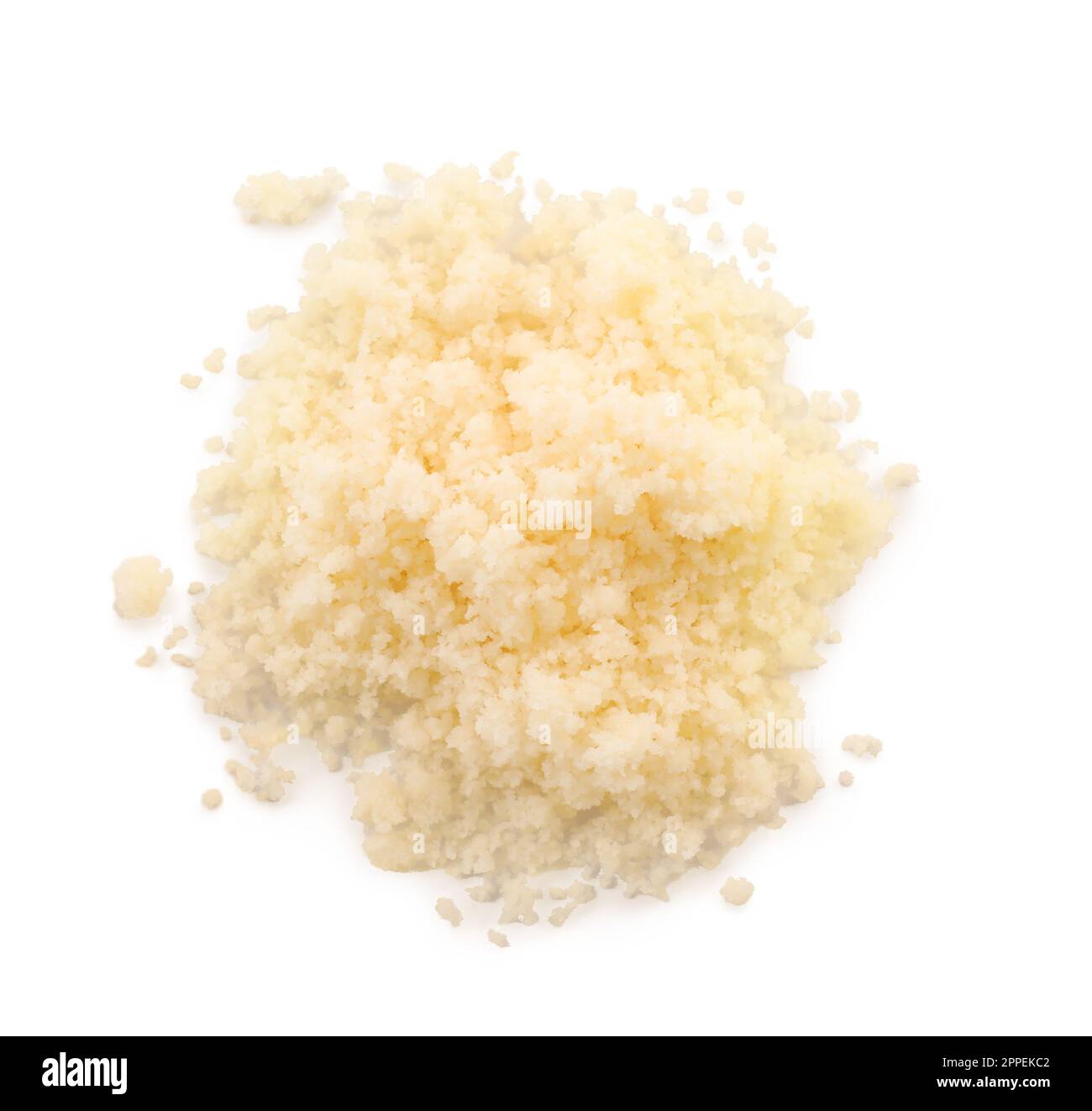 Pile of grated parmesan cheese isolated on white, top view Stock Photo ...
