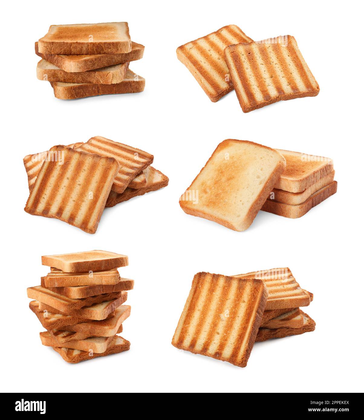 Set with tasty toasted bread on white background Stock Photo - Alamy