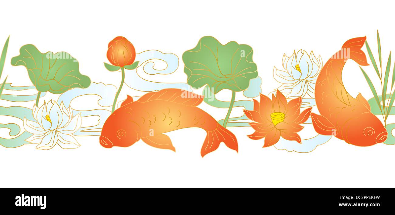 Oriental fish and lotus pattern. Chinese and japanese traditional ...