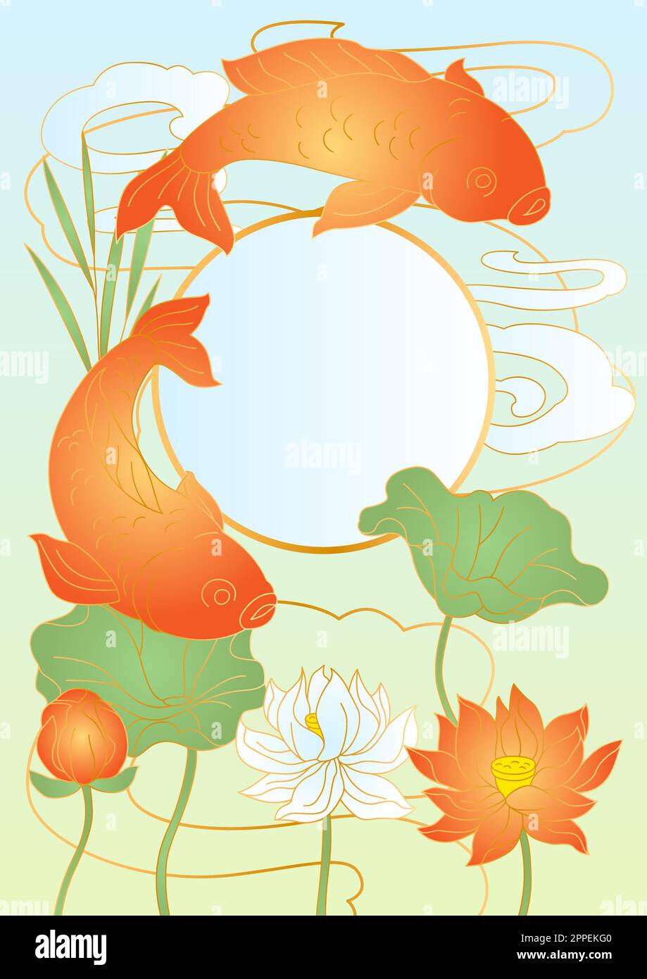 Oriental fish and lotus illustration. Chinese and japanese traditional ...