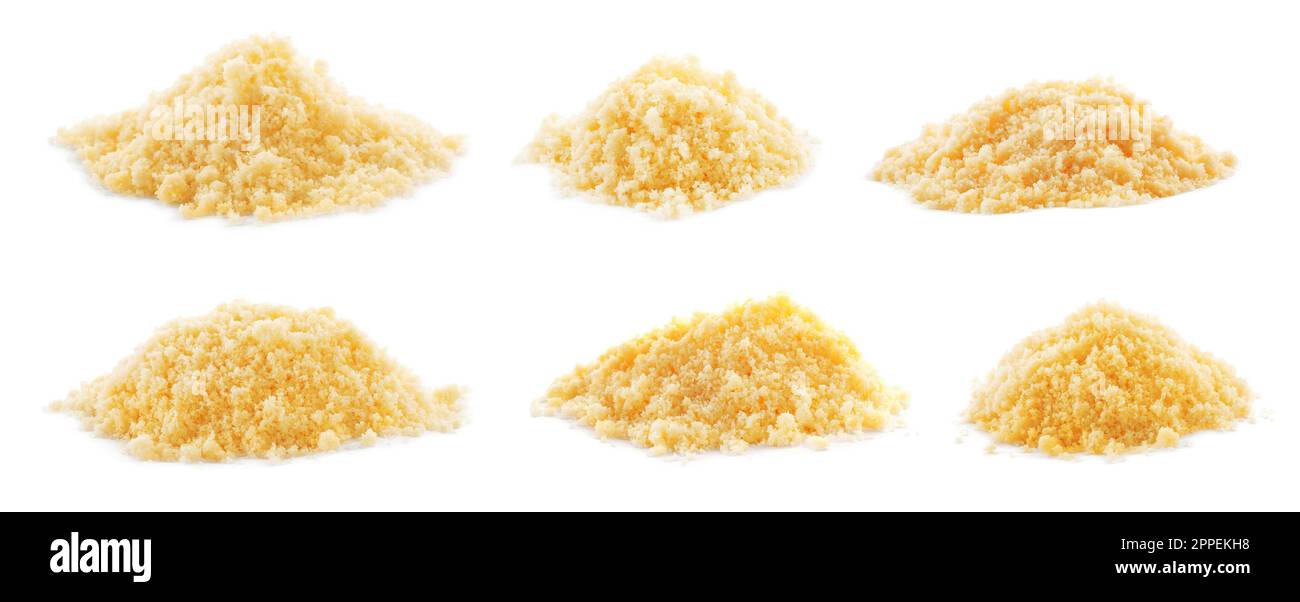 Set with delicious parmesan cheese on white background. Banner design ...