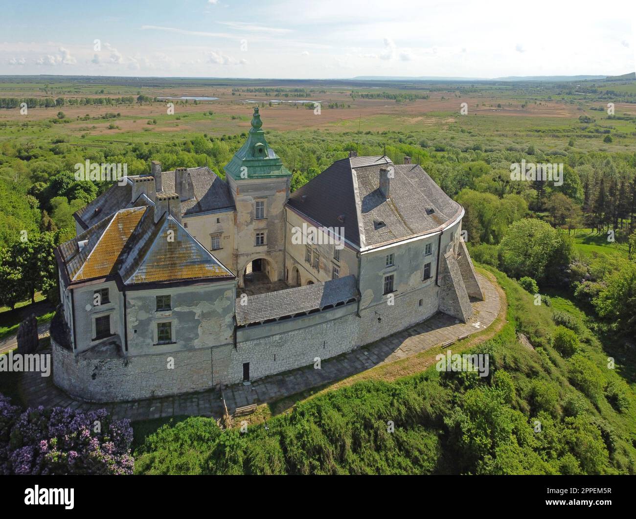 Castles of Western Ukraine. Aerial view of the Olesky Castle. Very ...