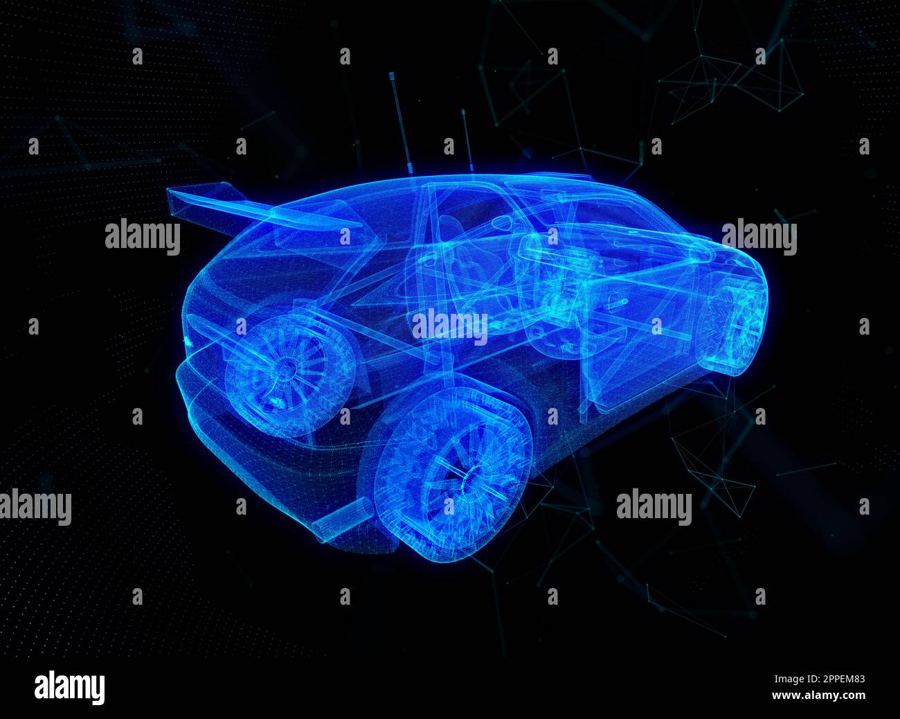 Smart or intelligent car. Sport car with polygon line on abstract ...