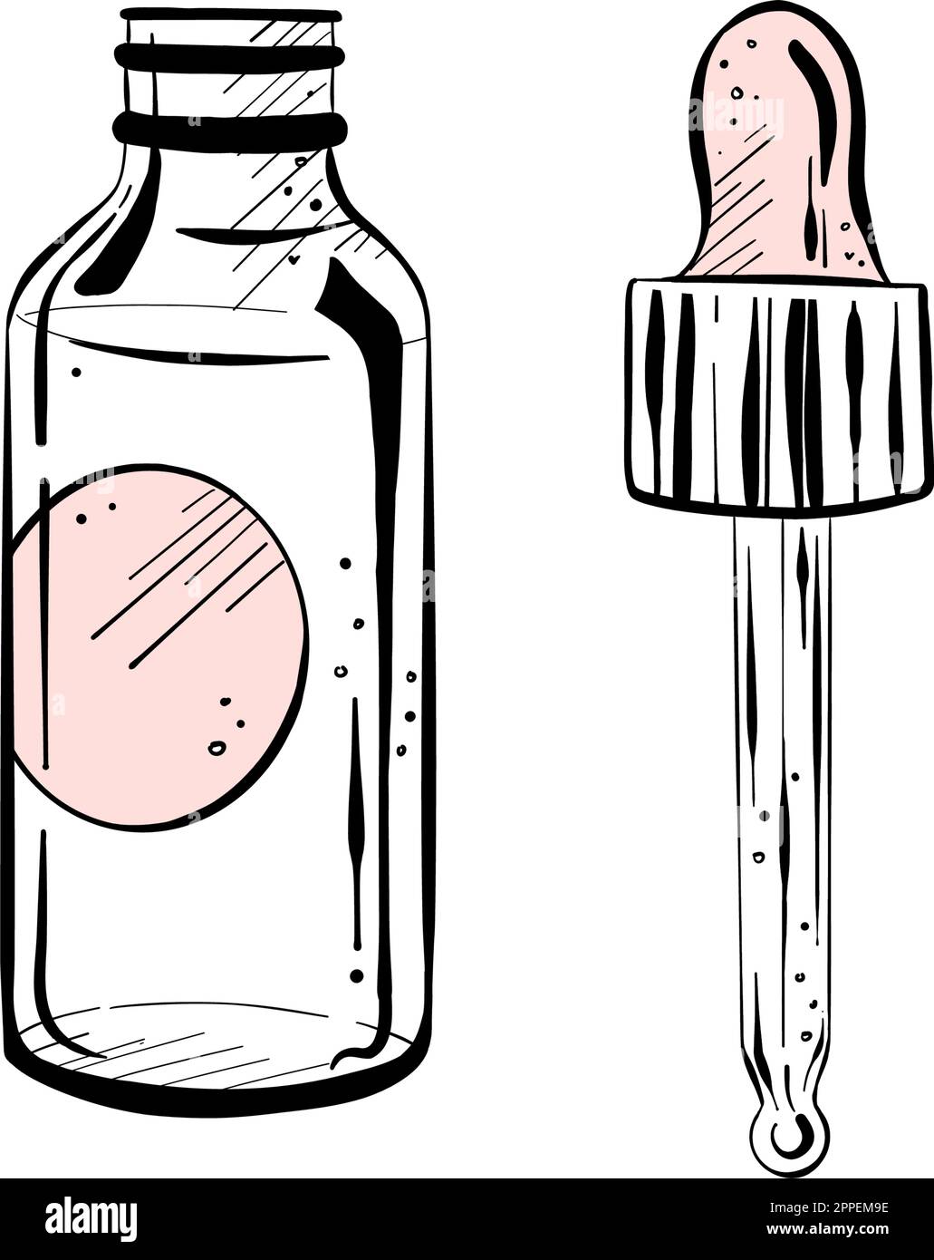 Vector illustration of bottle and dropper on white background. Black ...
