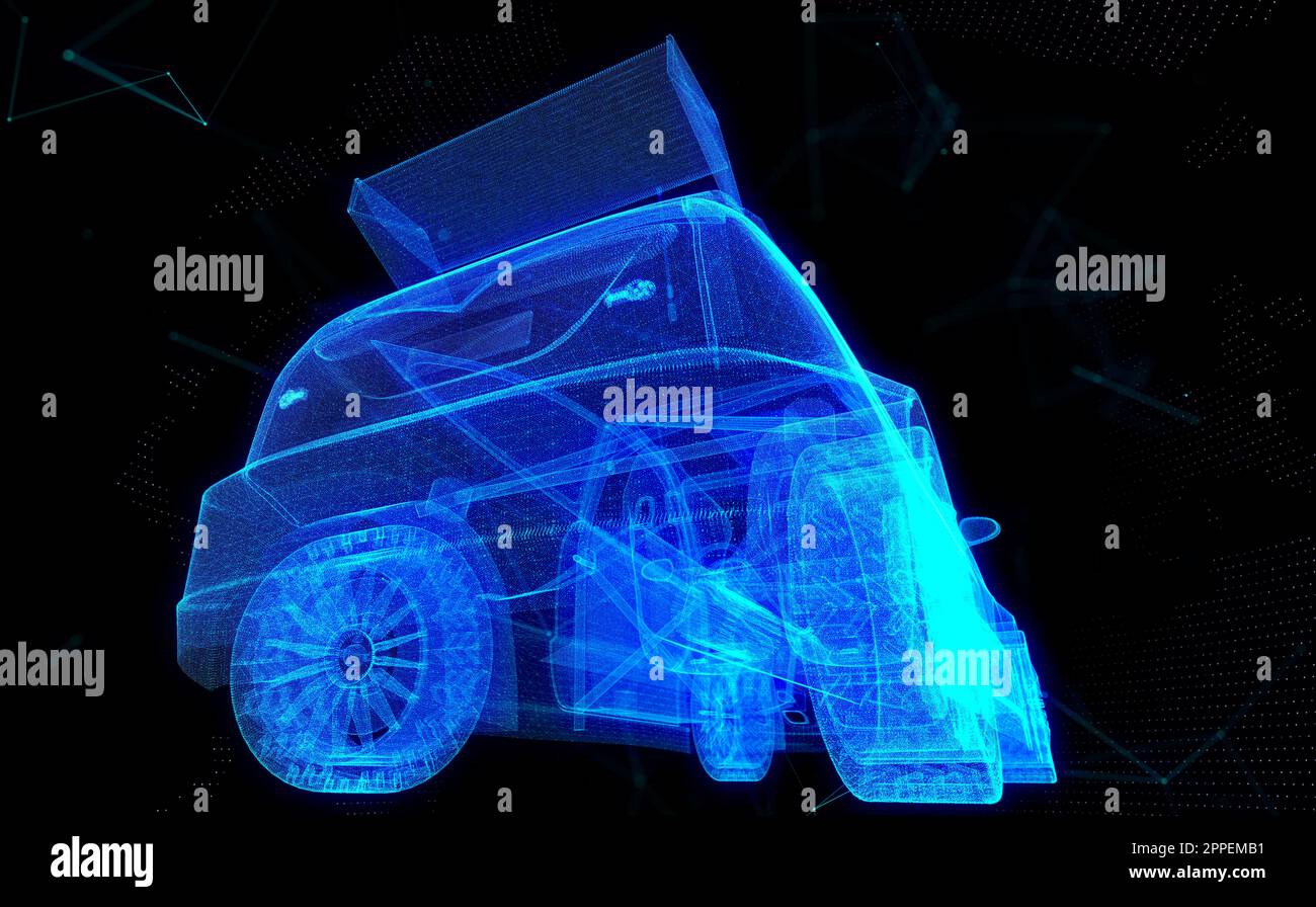 Car technology wireframe sketch perspective back view product ...