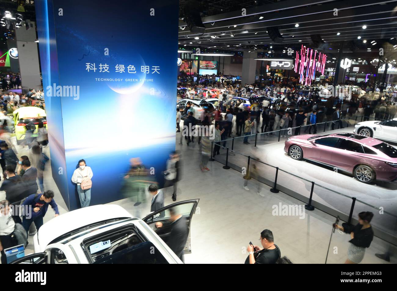 SHANGHAI, CHINA - APRIL 21, 2023 - A crowd gathers at the stand of ...