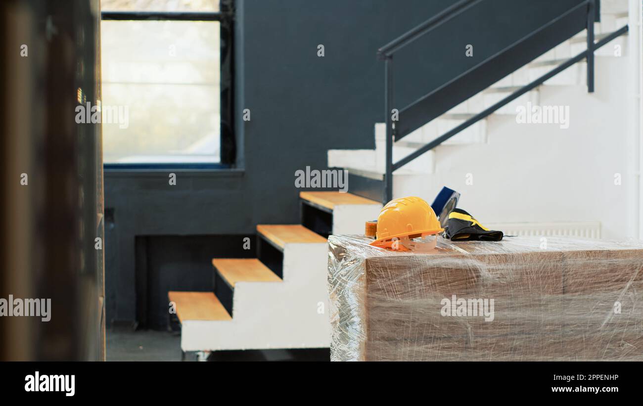 Empty depot with boxes of goods and equipment, merchandise or products ...