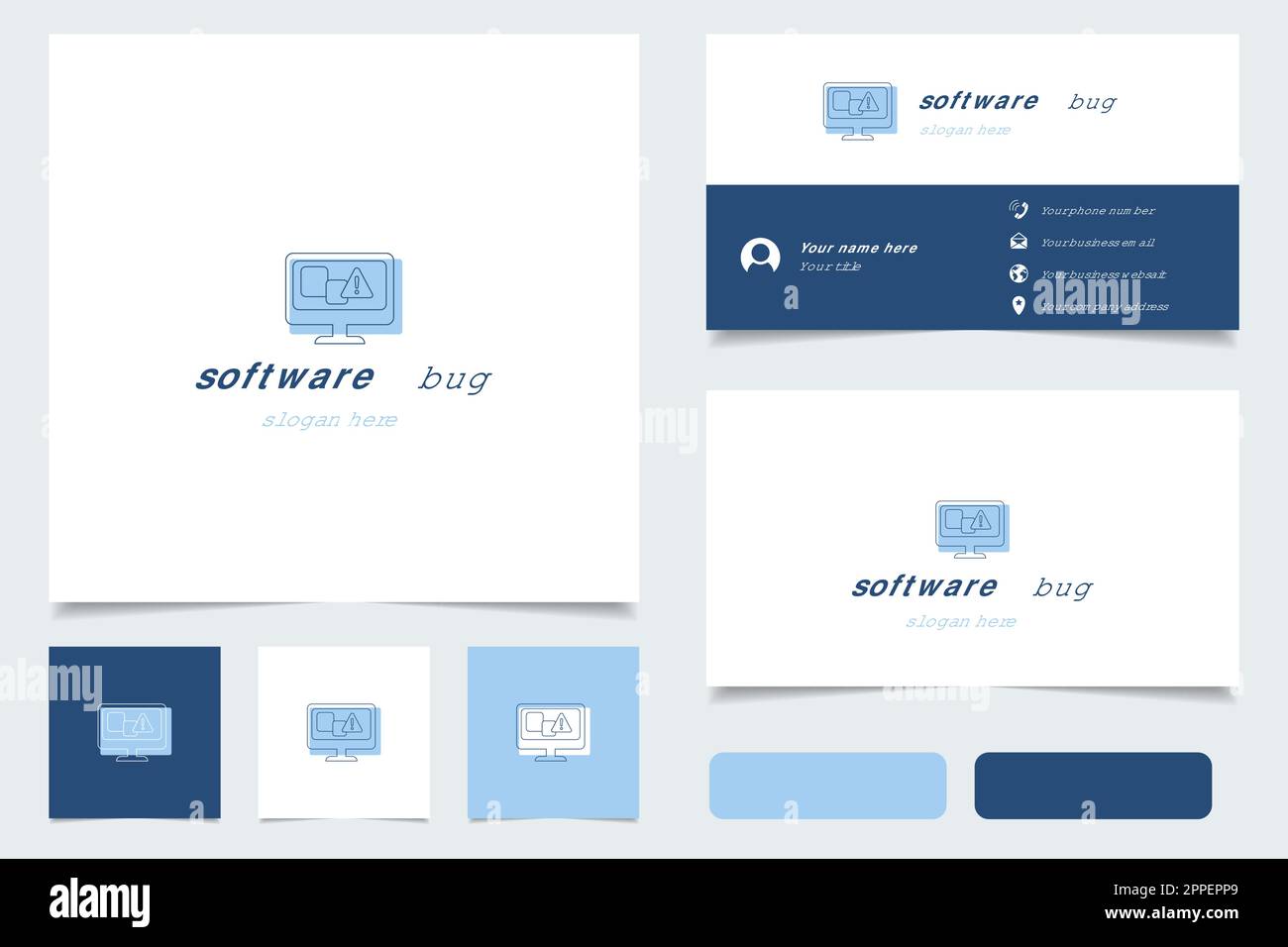 Software bug logo design with editable slogan. Branding book and ...