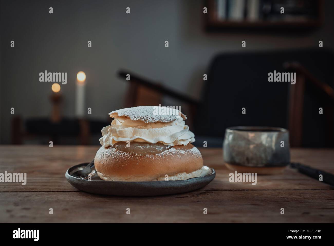 Traditional semla bun on plate Stock Photo - Alamy