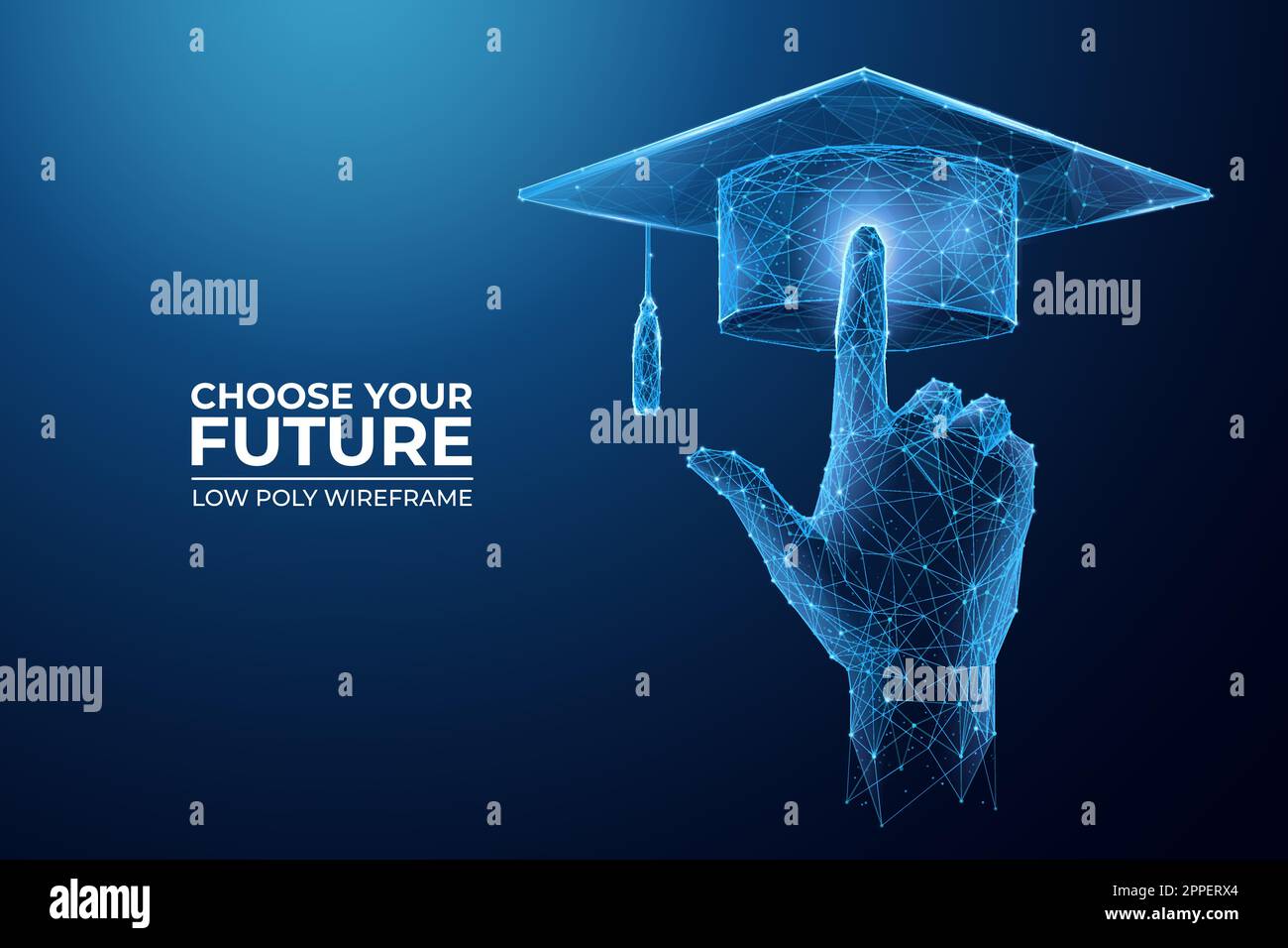 Hand pointing at graduation cap on technology blue background Stock ...