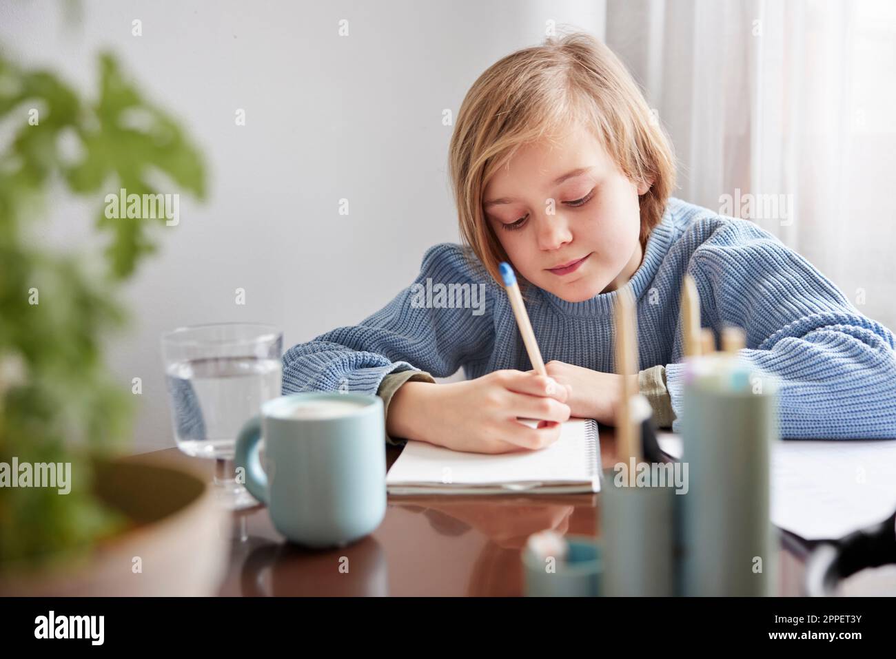 Girl doing homework at home Stock Photo - Alamy
