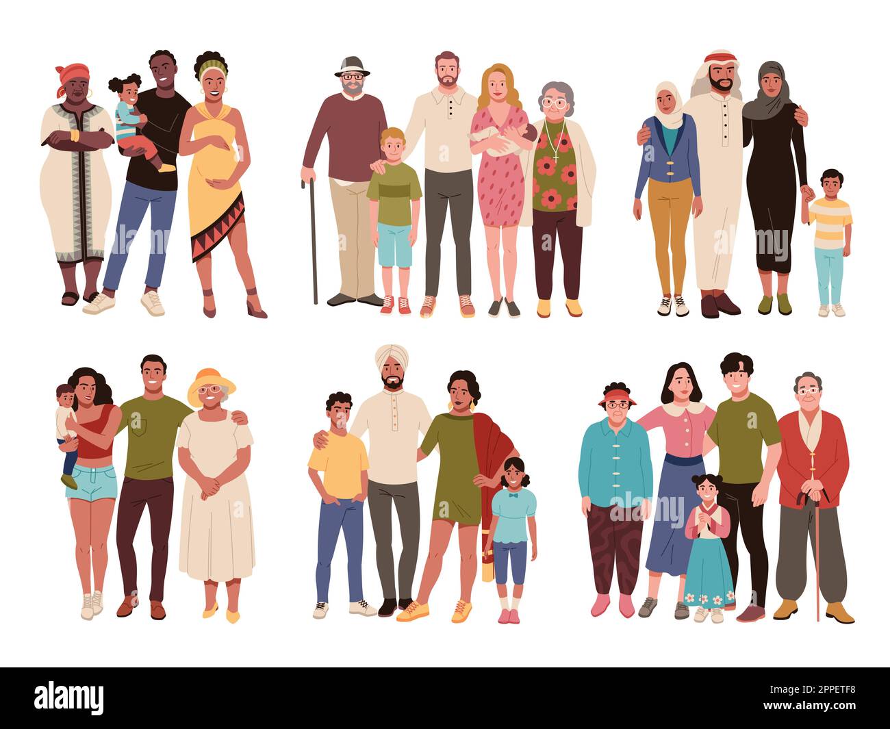 Different nationalities families. Various ethnicities people, arabian ... Different nationalities families. Various ethnicities people, arabian ...