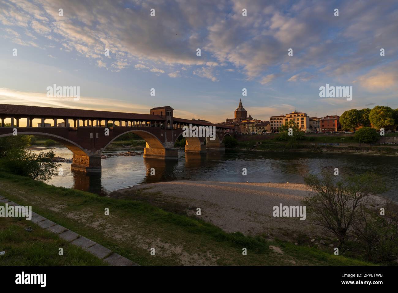 Skyline of Pavia , Ponte Coperto(covered bridge) is a bridge over the ...