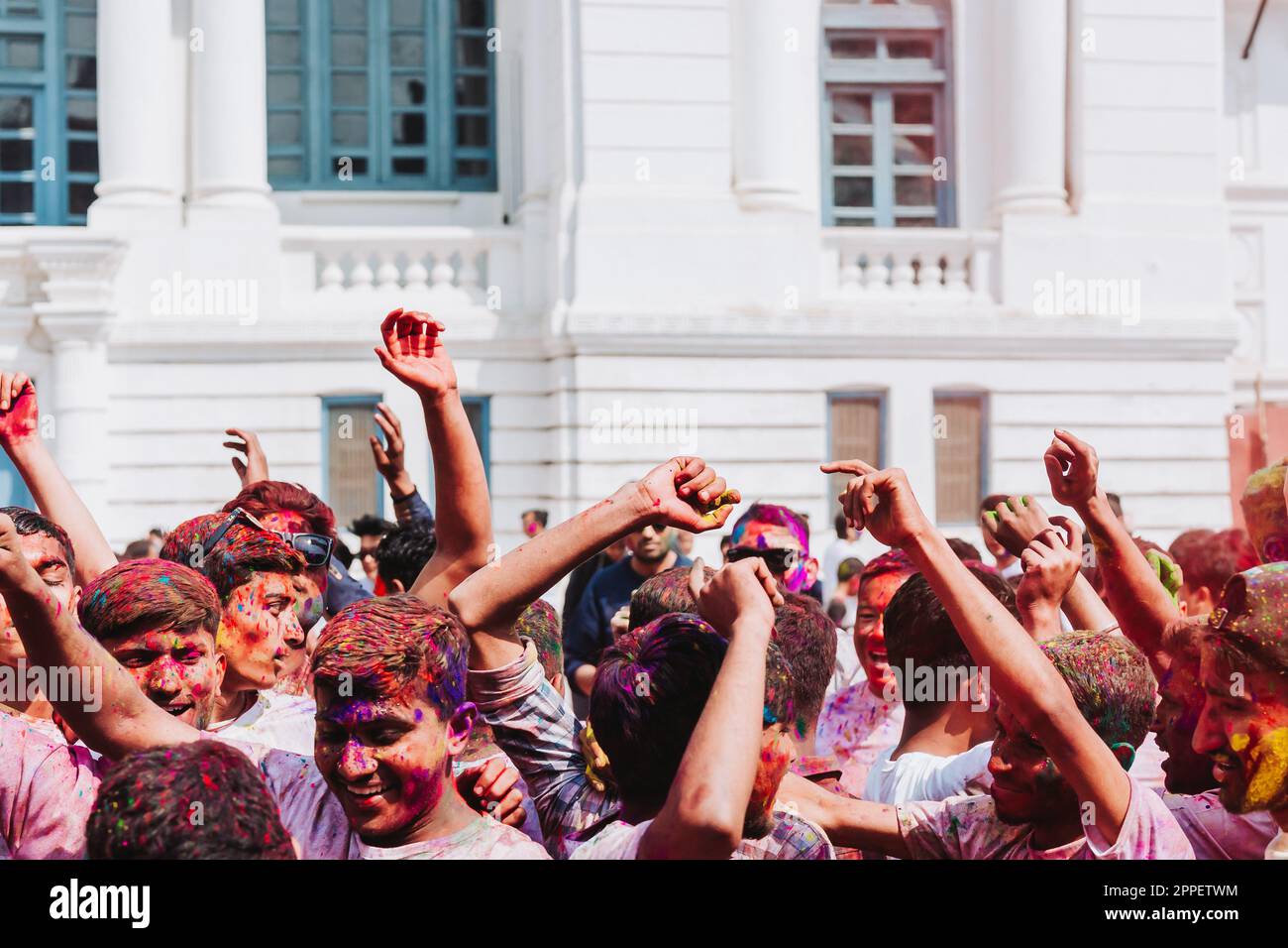 KATHMANDU, NEPAL - MARCH 6, 2023: Nepali People celebrating Happy Holi ...