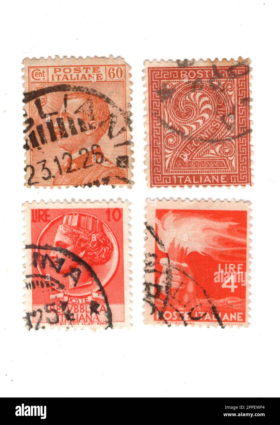 Vintage postage stamps from Italy isolated on a white background Stock ...