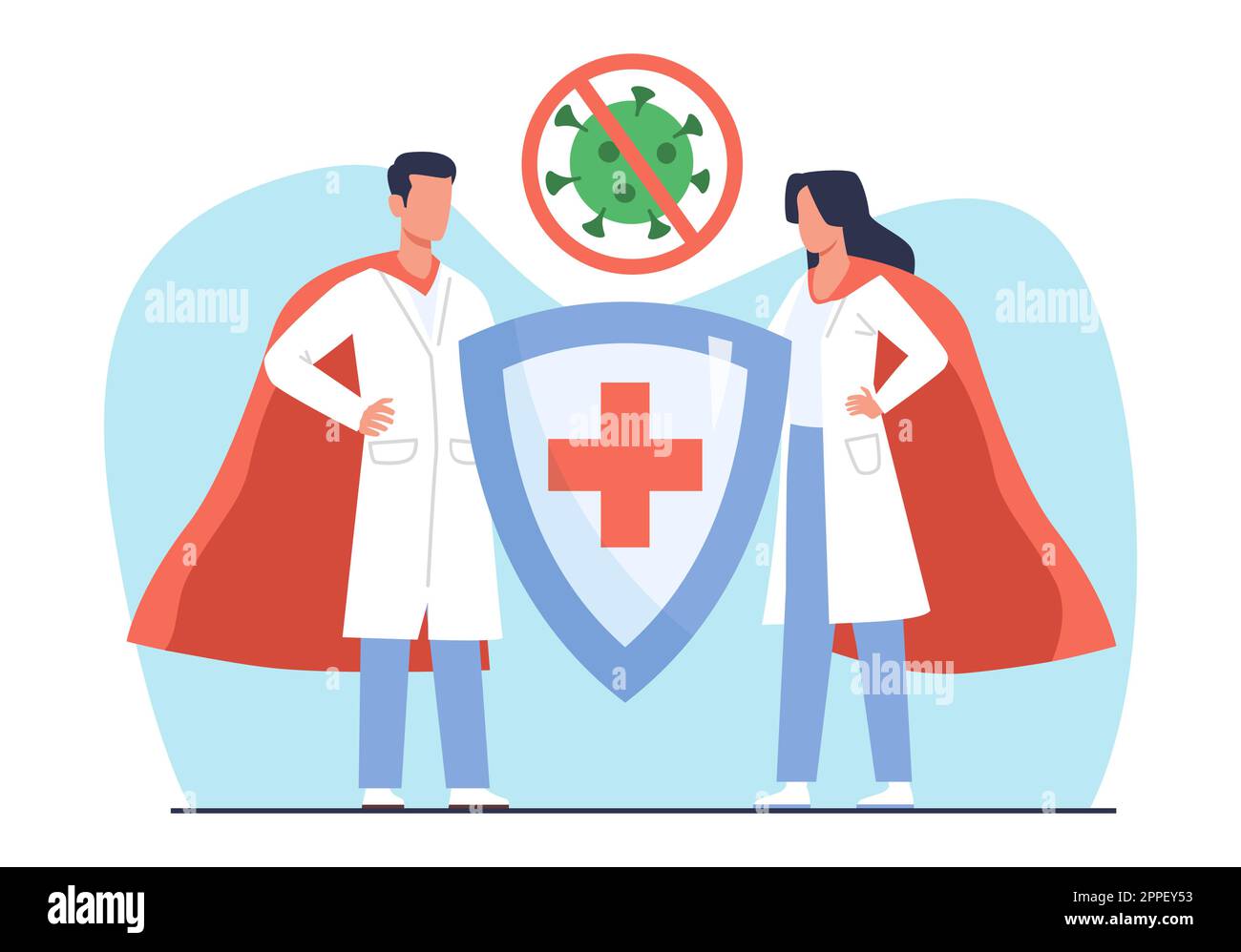 Super doctor and nurse fight viruses and bacteria. Man and woman with ...