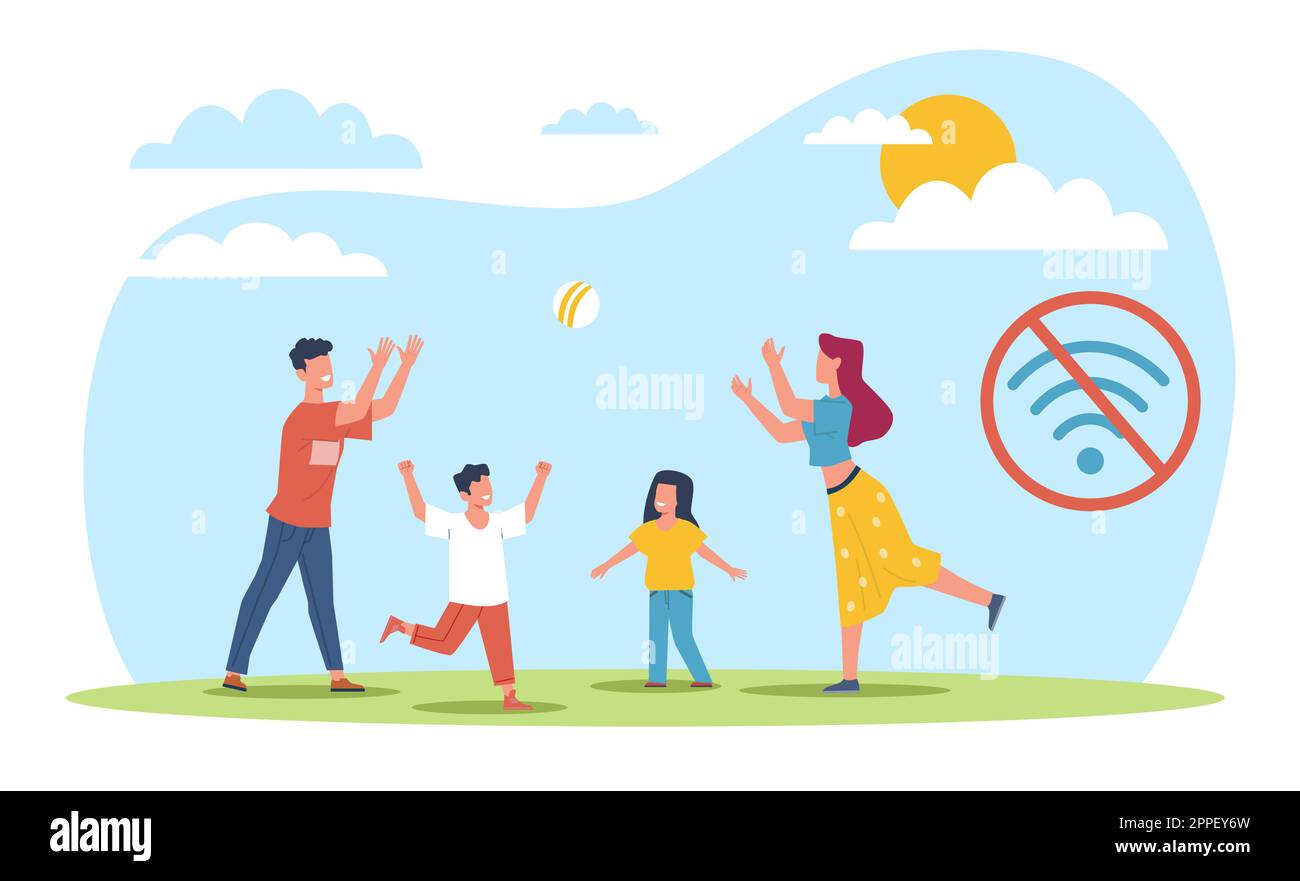 Time without digital devices, family spends time playing ball in nature ...