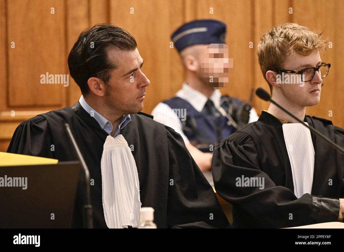 Leuven, Belgium. 24th Apr, 2023. Lawyer Gunter Fransis and Lawyer Robbe ...