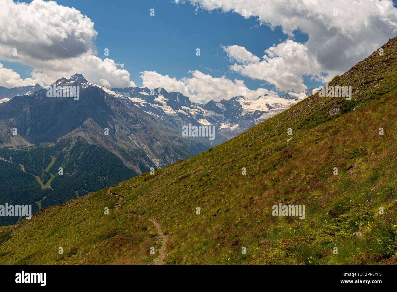 The beautiful valley in front of the Gran Paradiso in a summer day ...