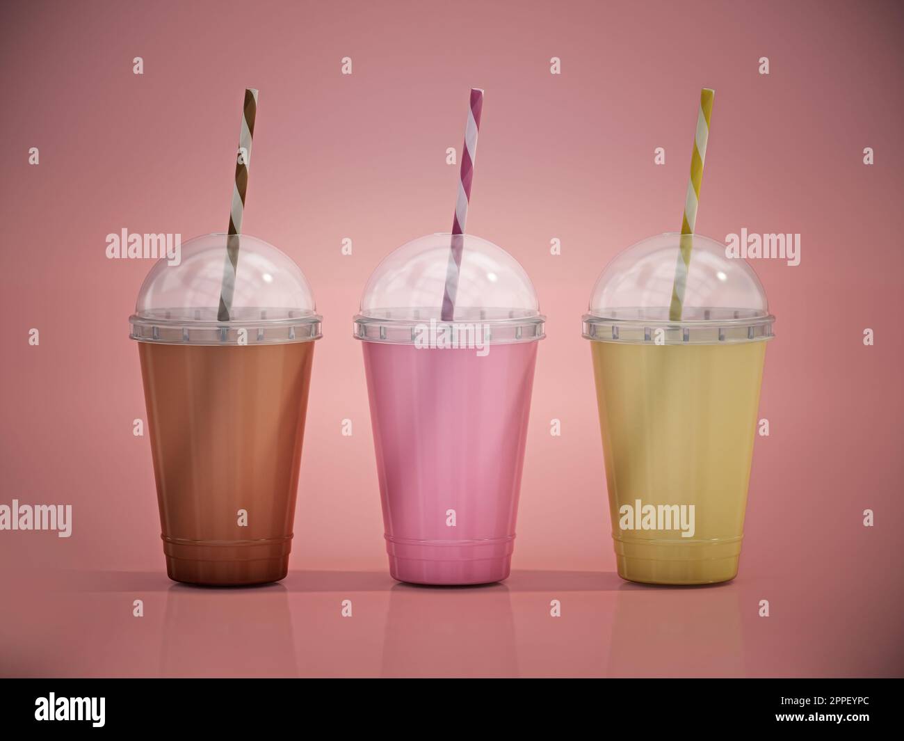 Milkshake disposable cups on pink background. 3D illustration Stock ...