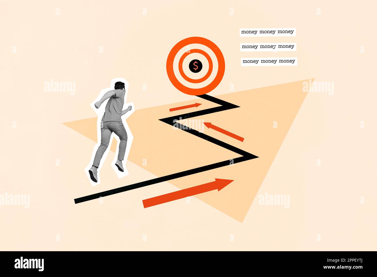 Creative abstract photo collage of purposeful motivated man running to ...