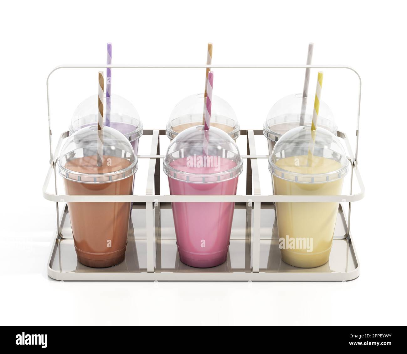 Milkshake disposable cups on tray. 3D illustration Stock Photo - Alamy