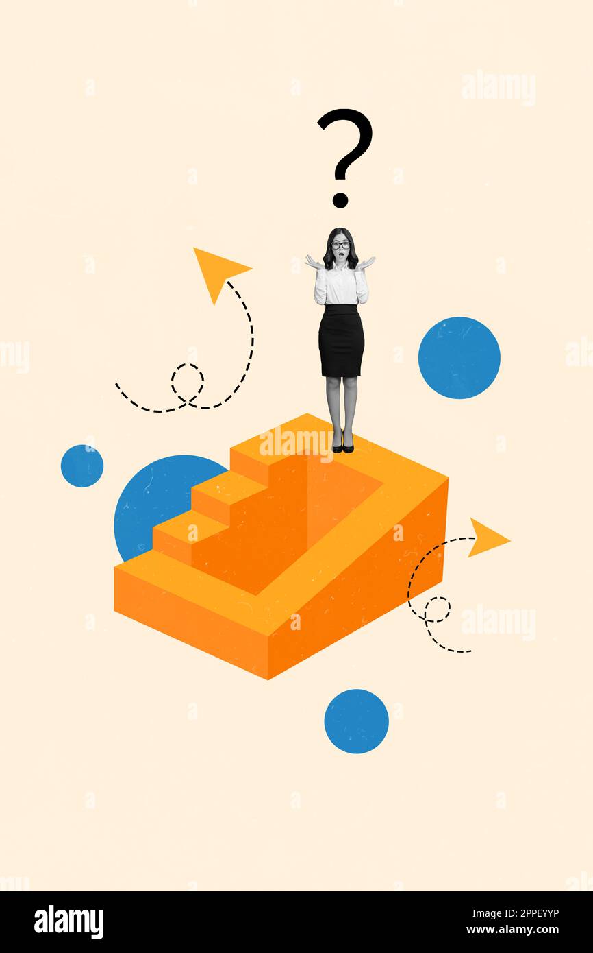 Vertical collage picture of mini black white effect minded girl big ...