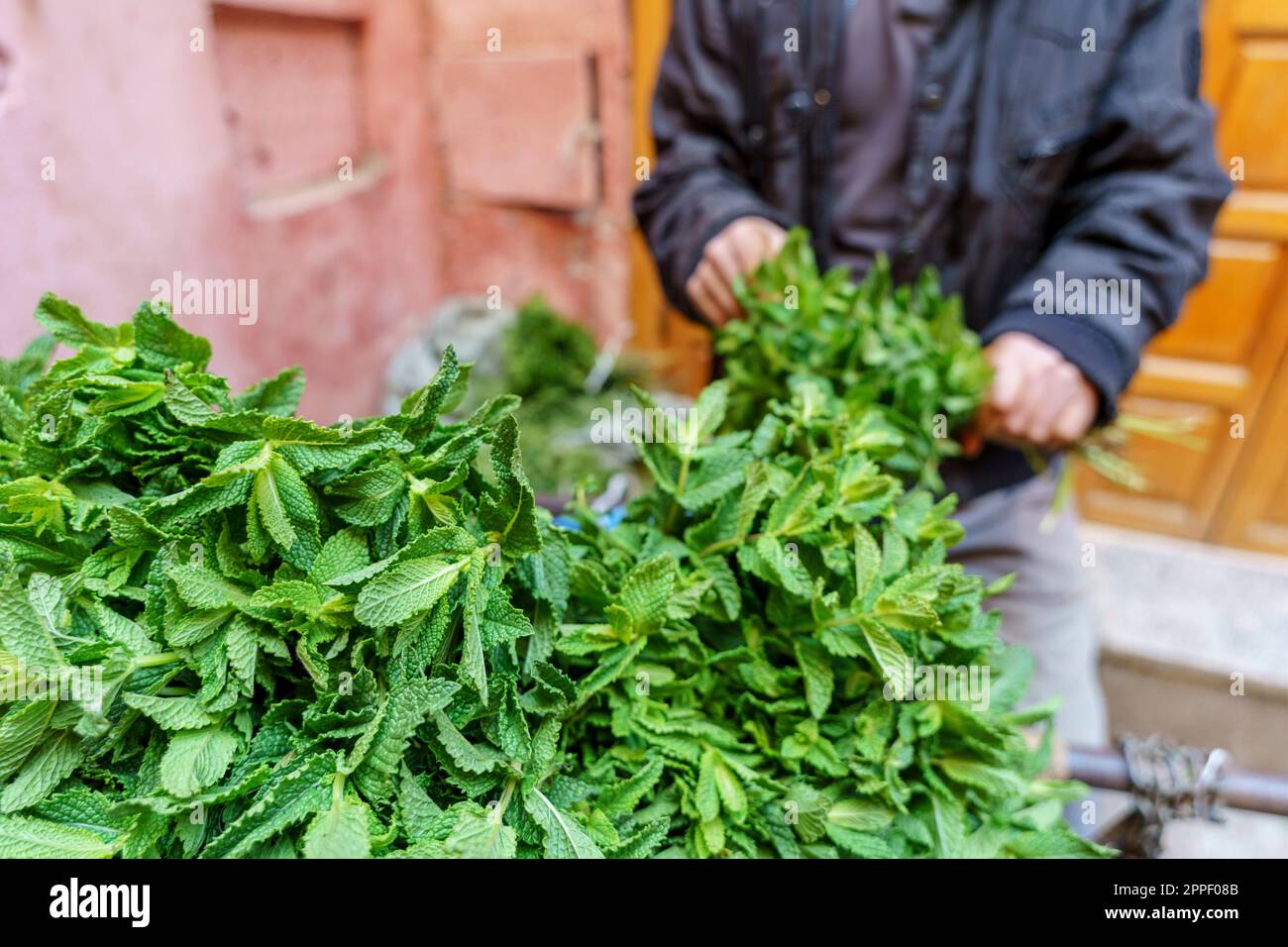 street sale of fresh mint for tea, Kebira , Fès el-Bali, Fez, morocco ...
