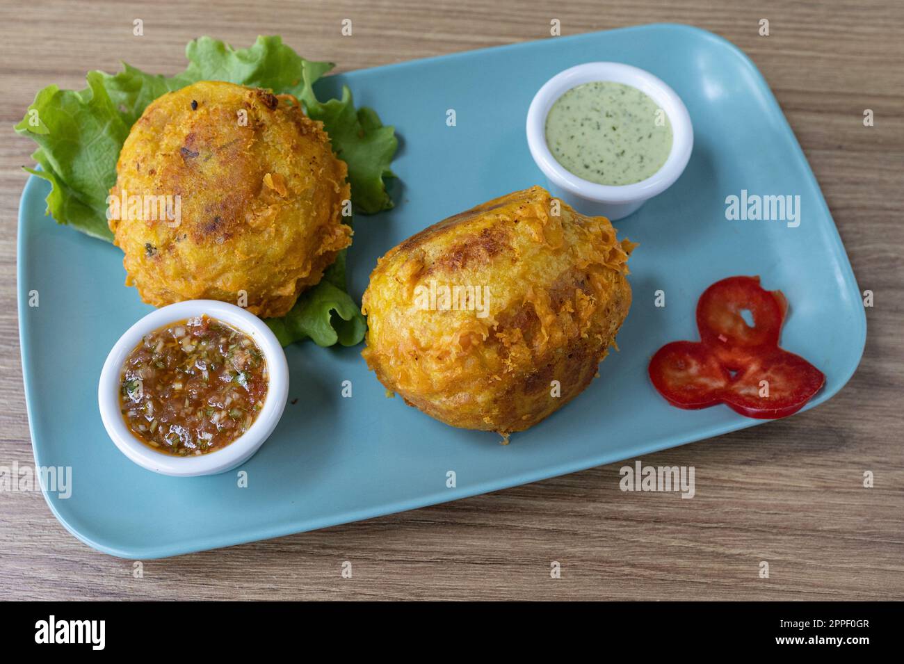 Colombian stuffed potatoes. Dish of traditional Colombian gastronomy ...