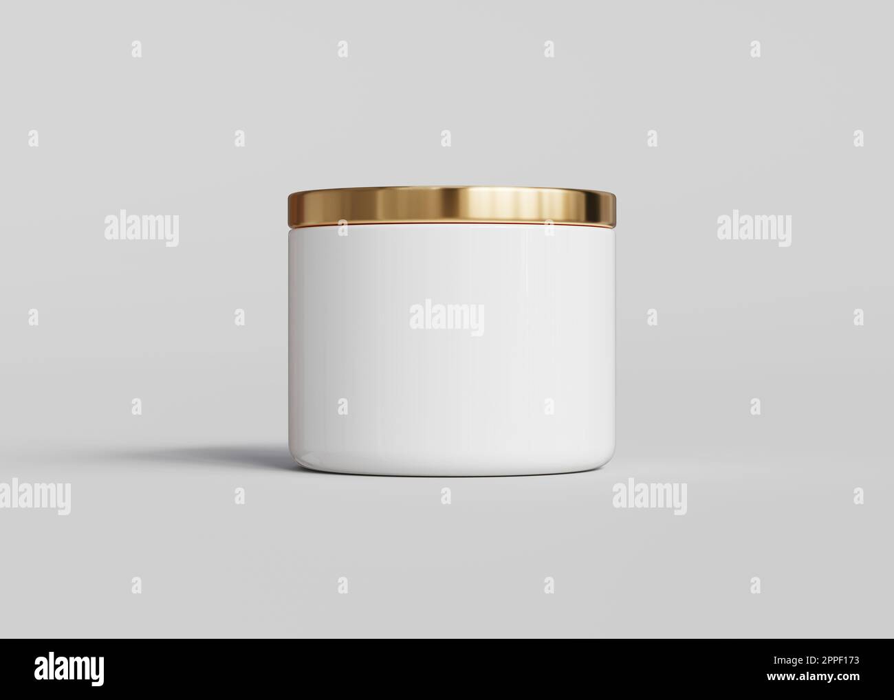 White ceramic candle jar with gold lid front view mockup, 3D render Stock Photo - Alamy