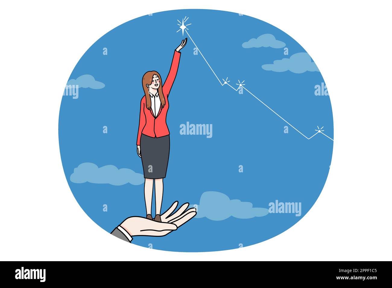 Businesswoman get helping hand from colleague reach star as business ...