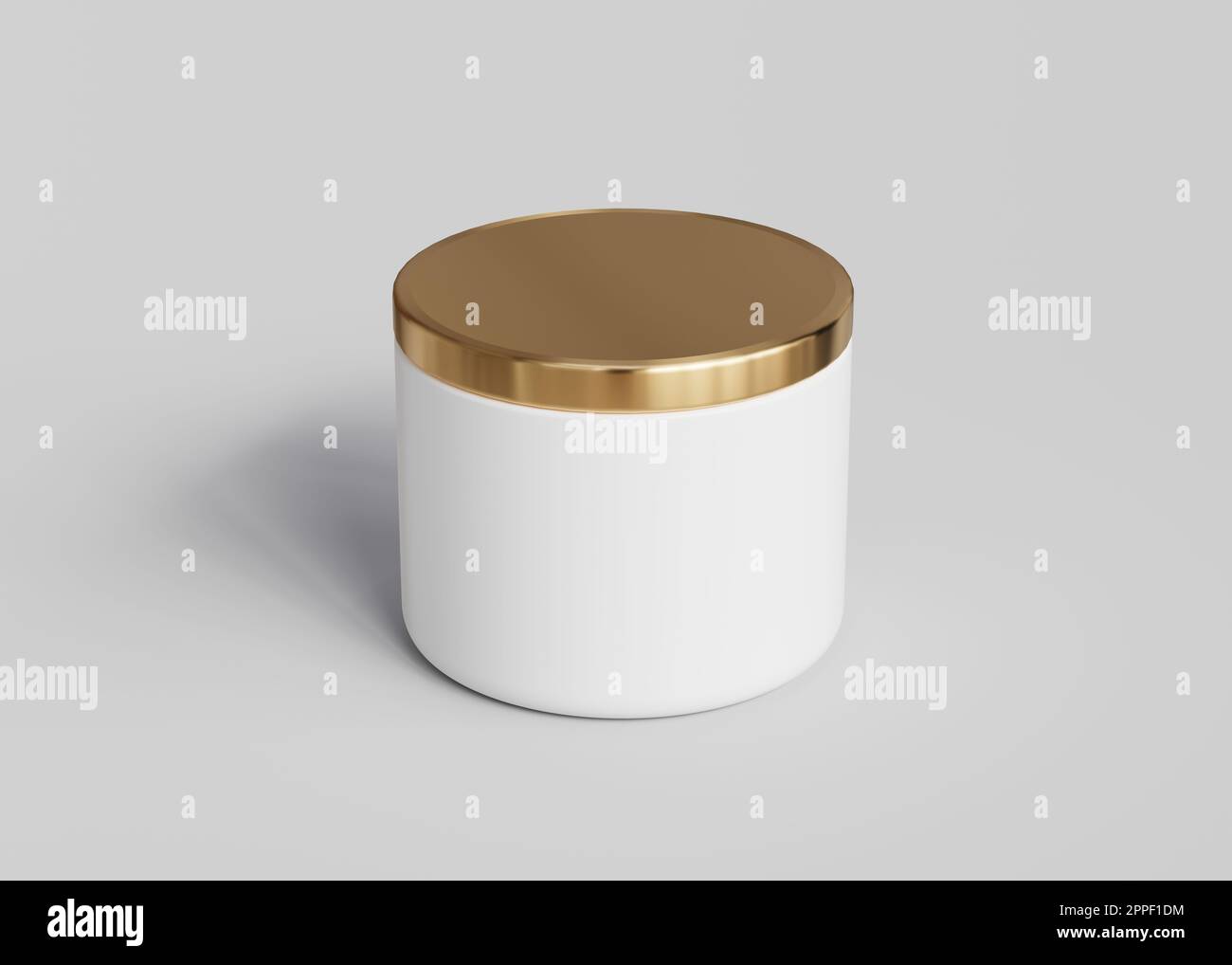 White ceramic candle jar with gold lid mockup, 3D render Stock Photo - Alamy