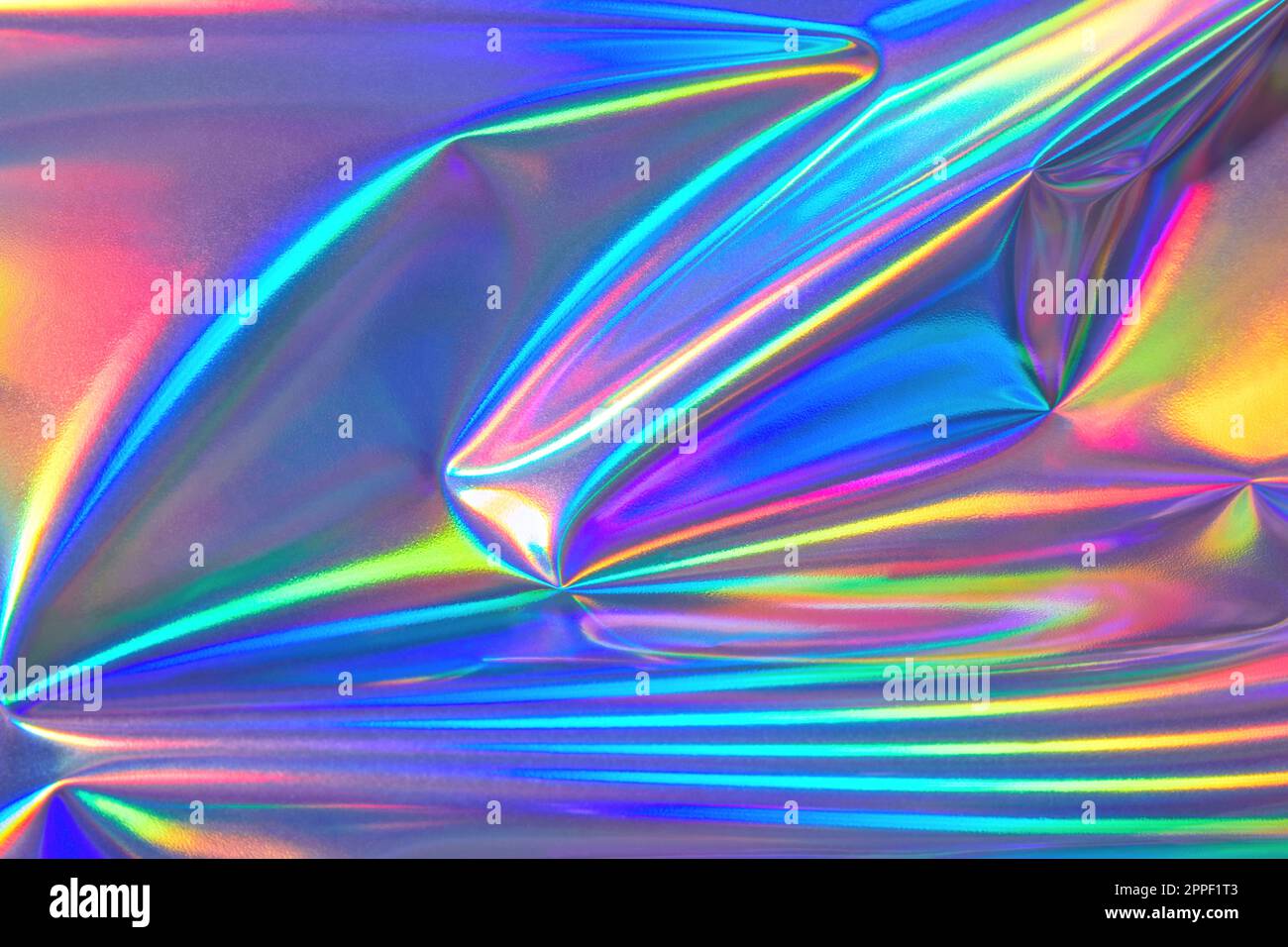 Abstract neon holographic metallic foil background in 80s, 90s style ...