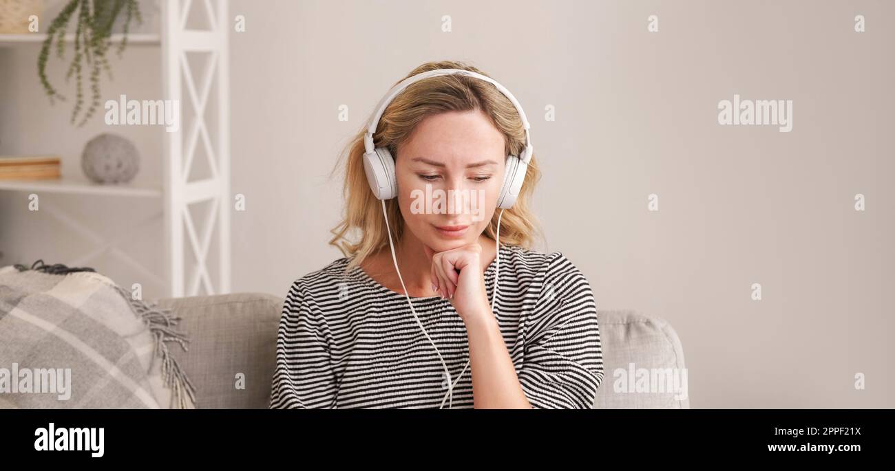 Music healing upset woman sound recovery depressed Stock Photo - Alamy