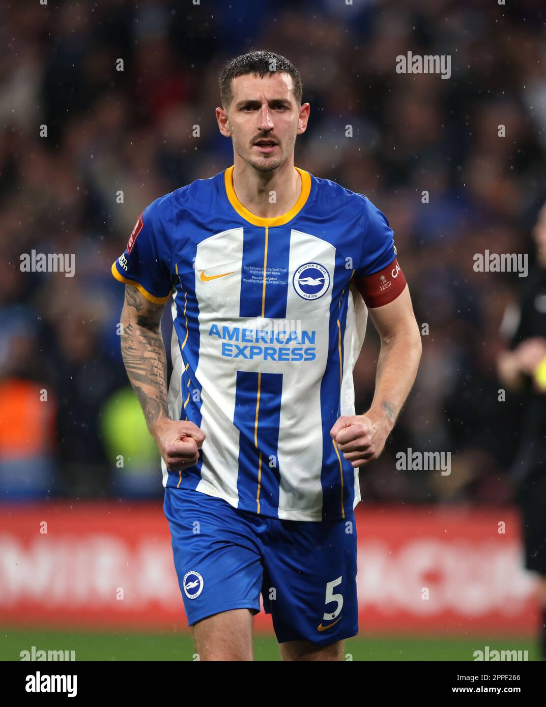 London, UK. 23rd Apr, 2023. Lewis Dunk (B&HA) at the Emirates FA Cup ...