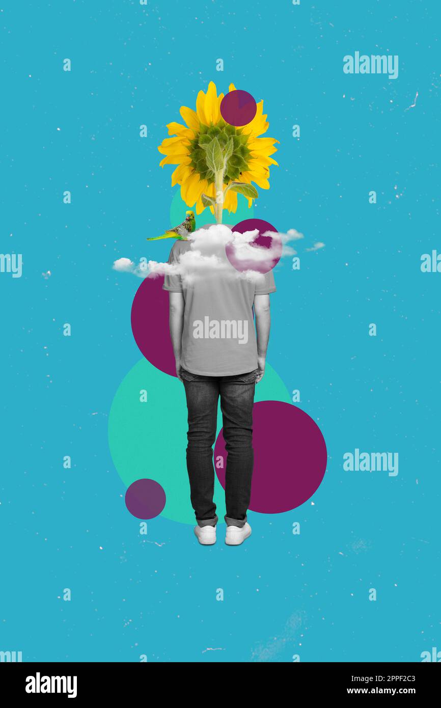 Vertical blue color collage 3d image artwork of weird strange person ...