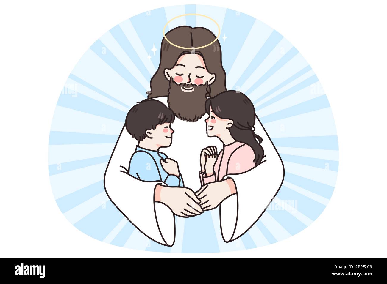 Jesus Christ hug cuddle small kids give love and care. Attentive father ...