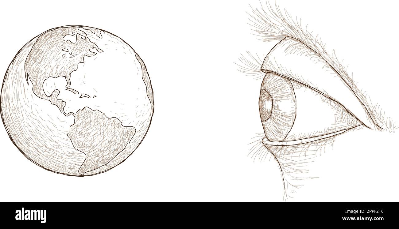 Drawing of an eye that looks at the world, vector illustration Stock ...