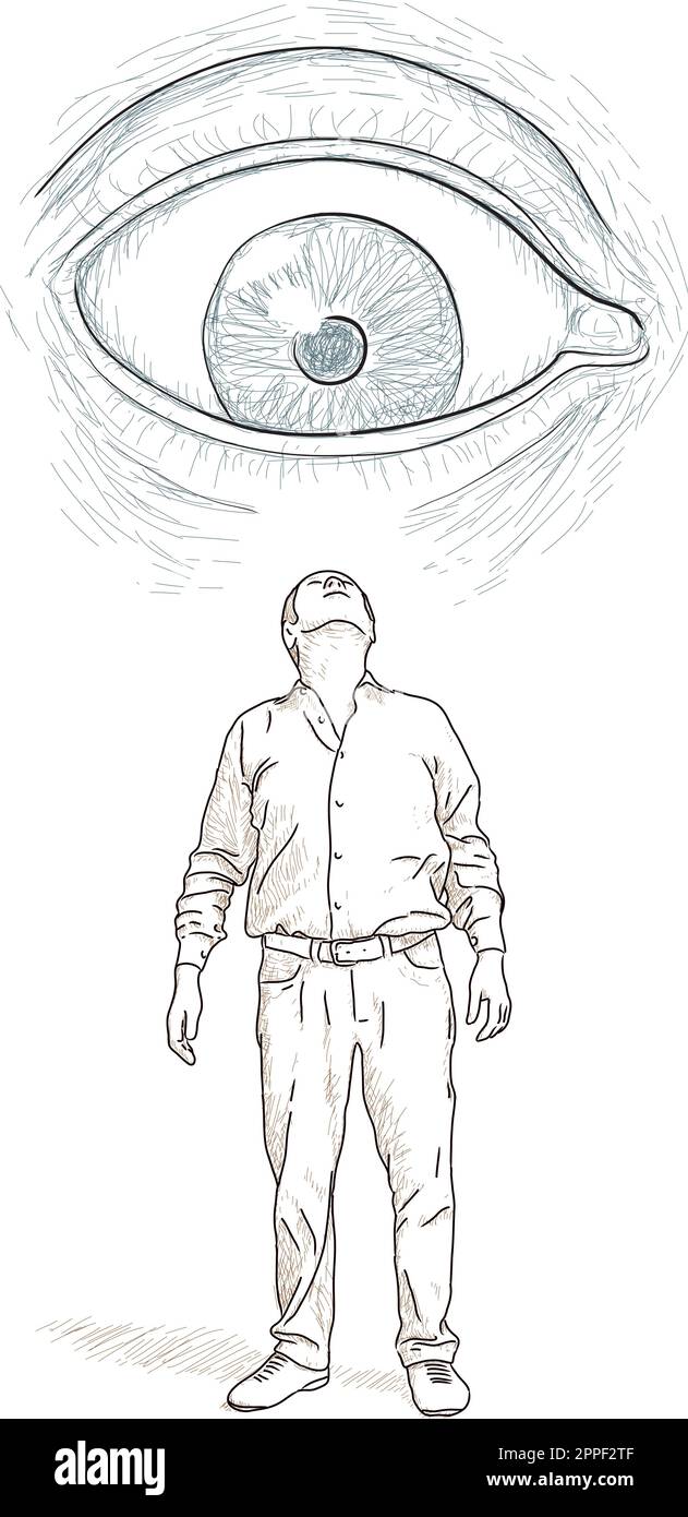 Drawing of an eye looking at a man, vector illustration Stock Vector ...