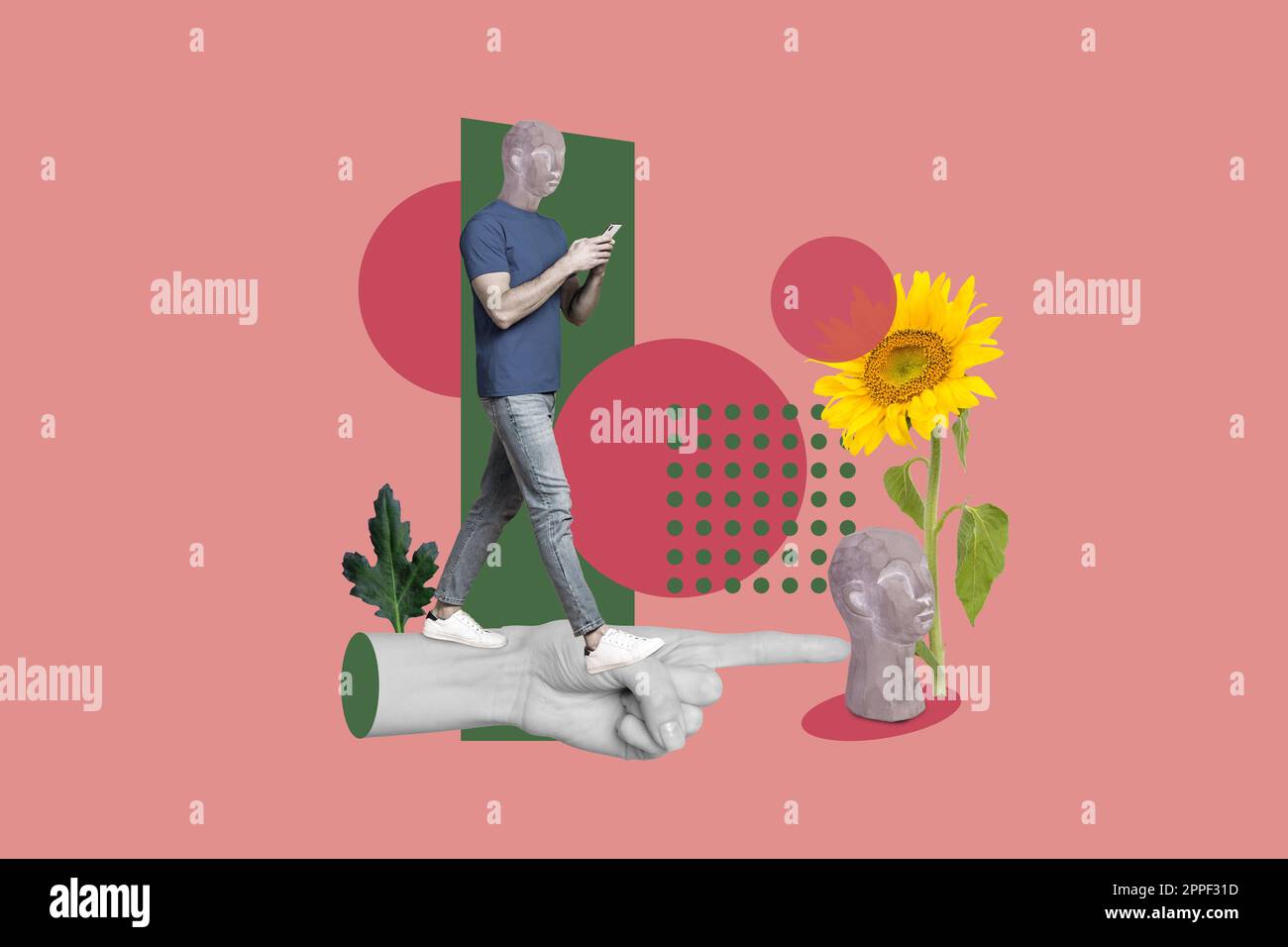 Collage 3d artwork image sketch poster of strange person man step walk ...