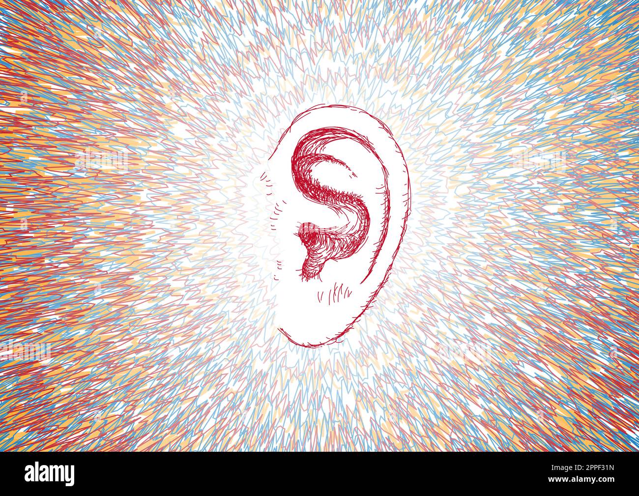 Drawing of ear and sound waves, vector illustration Stock Vector Image ...