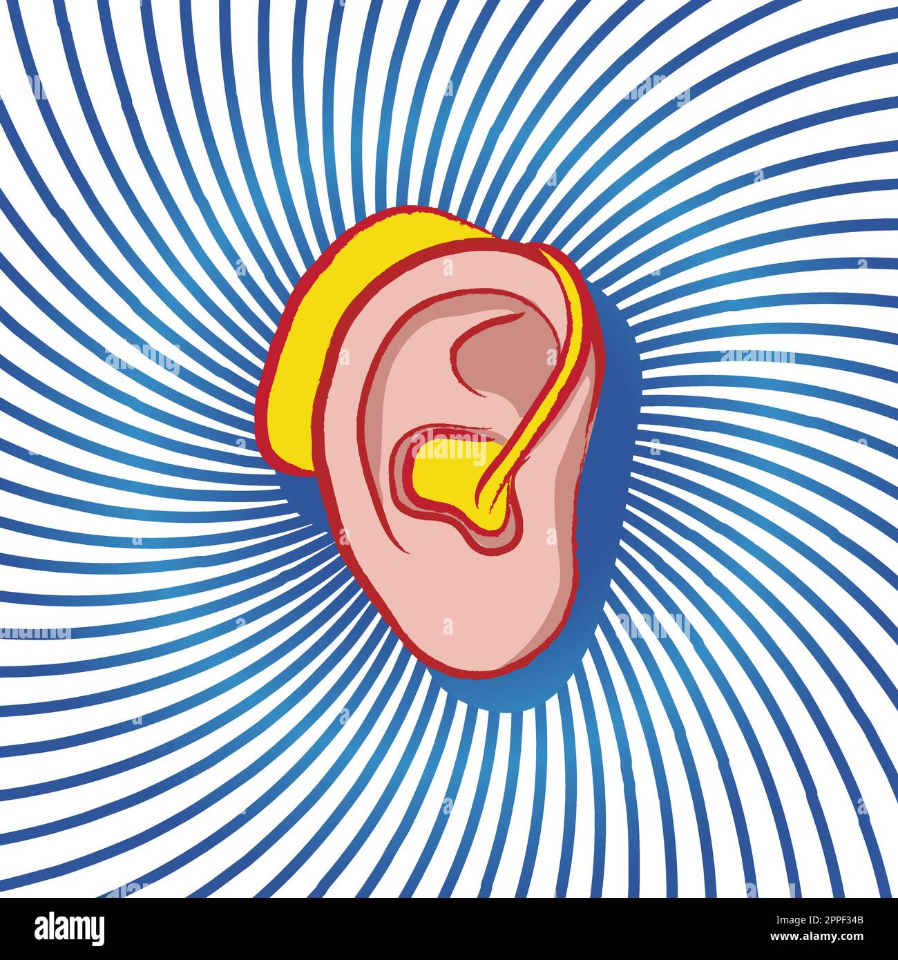 Drawing of ear and sound waves, vector illustration, hearing aid Stock ...